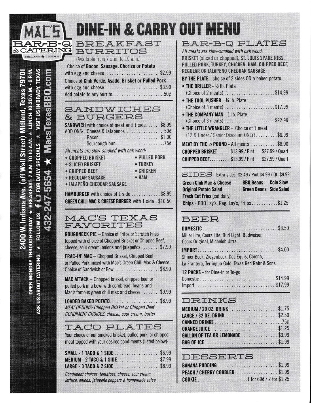 Mac’s BBQ & Catering – Midland – Menu – Midland Menus