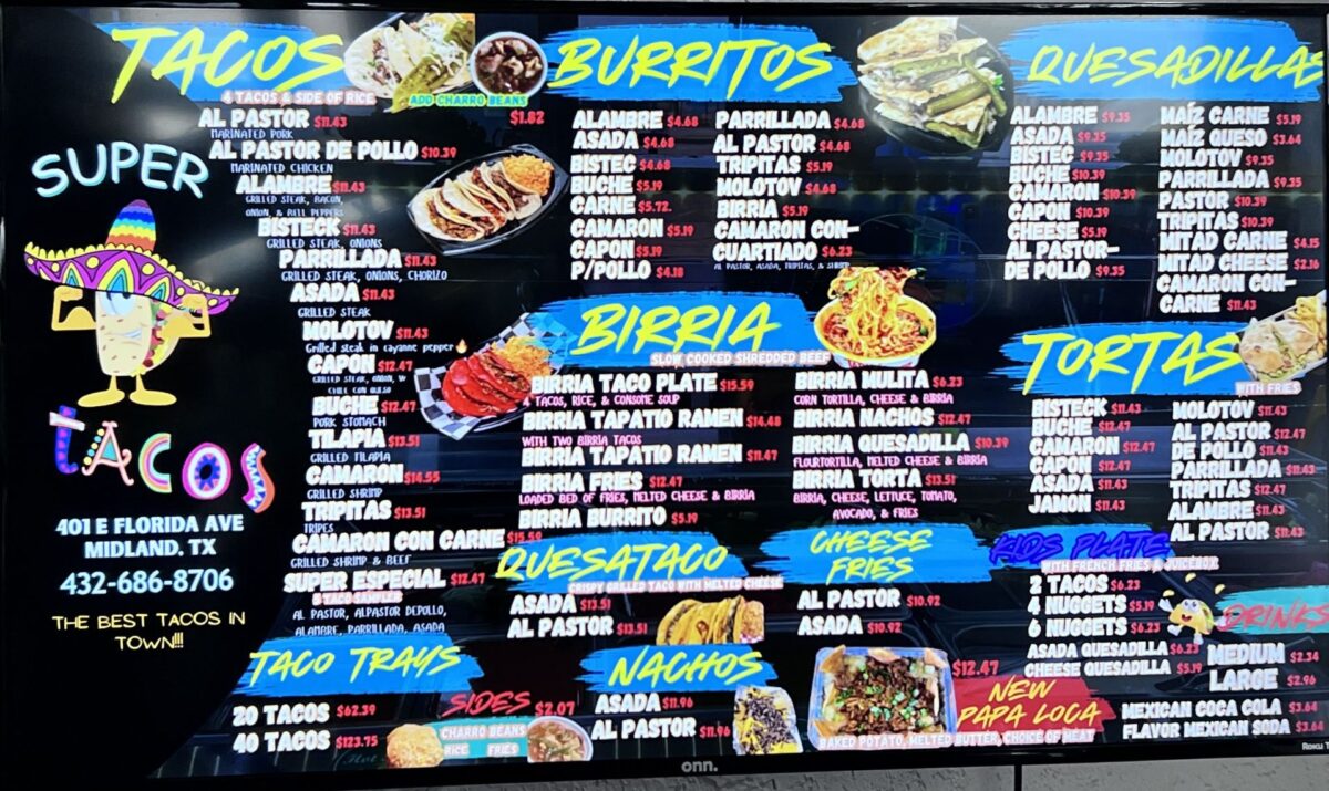 Super Tacos – Menu – Midland – Midland Menus