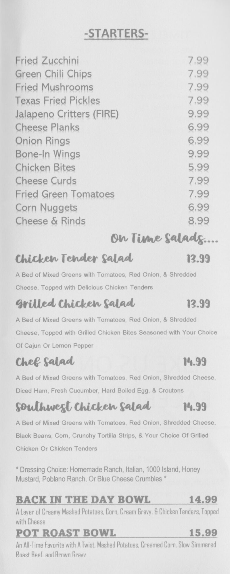 Back In The Day Cafe – Menu – Midland – Midland Menus