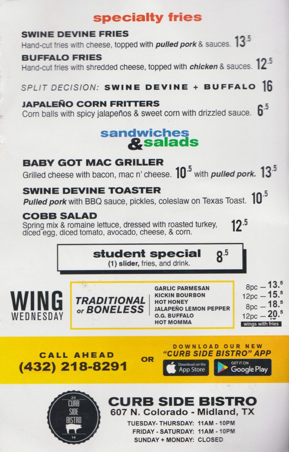 Curb Side Bistro II – Midland – Menu – Midland Menus