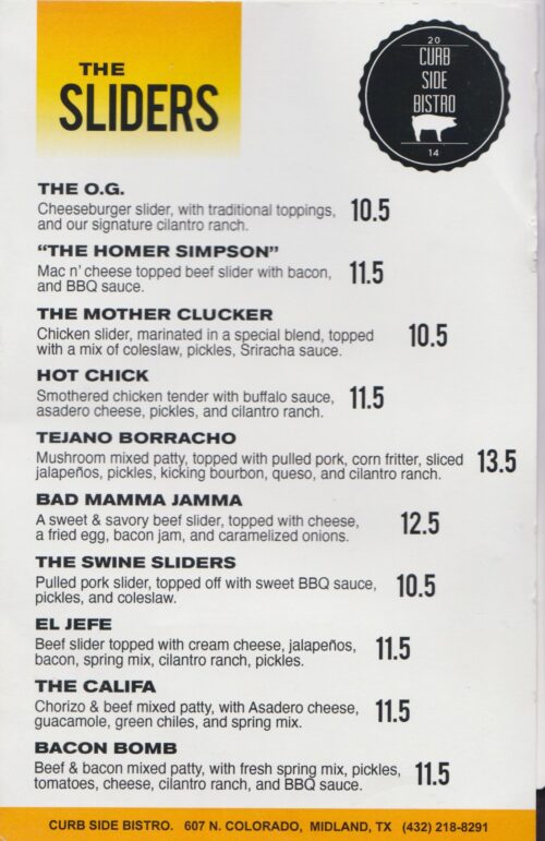 Curb Side Bistro II – Midland – Menu – Midland Menus