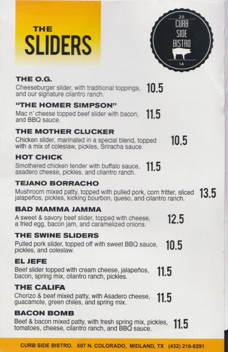 Curb Side Bistro II – Midland – Menu – Midland Menus