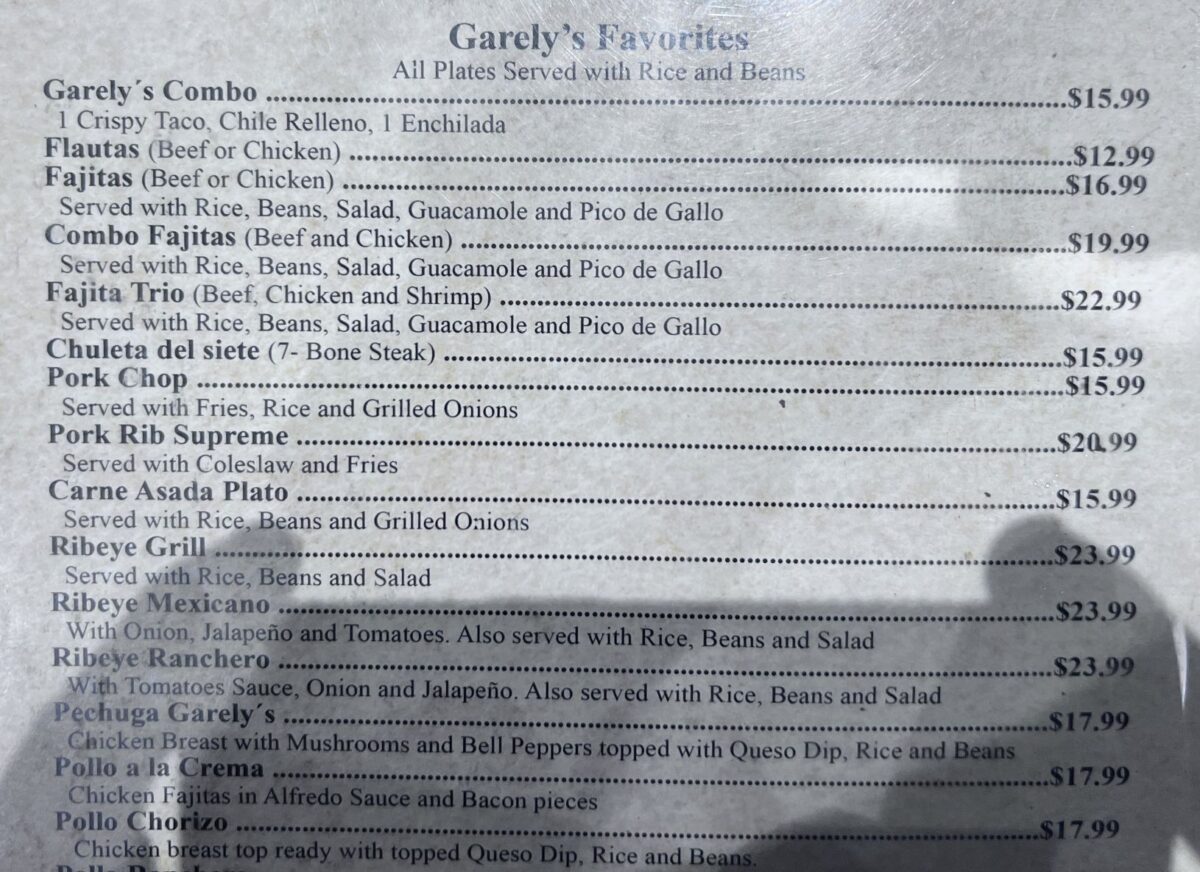 Garely’s Mexican Restaurant – Midland – Menu – Midland Menus