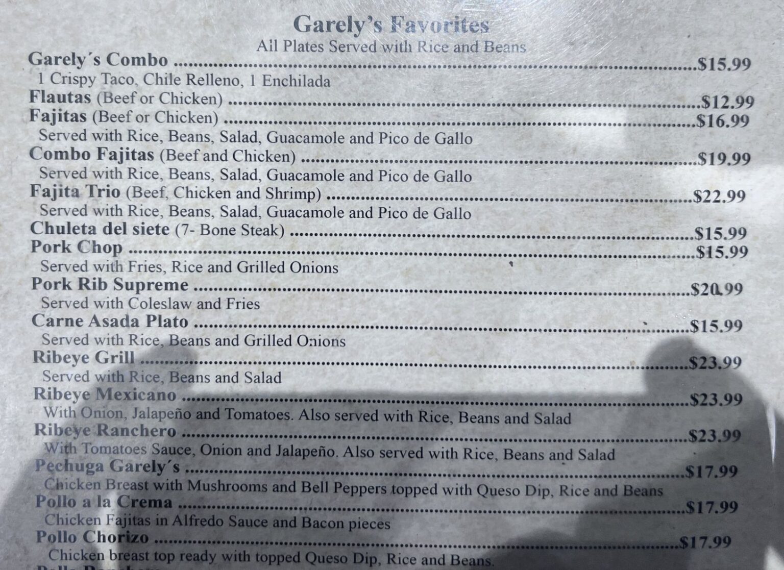 Garely’s Mexican Restaurant – Midland – Menu – Midland Menus