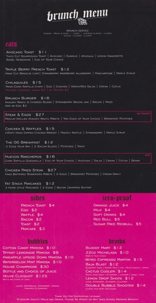 Leyenda Coffee & Tequila – Midland – Menu – Midland Menus