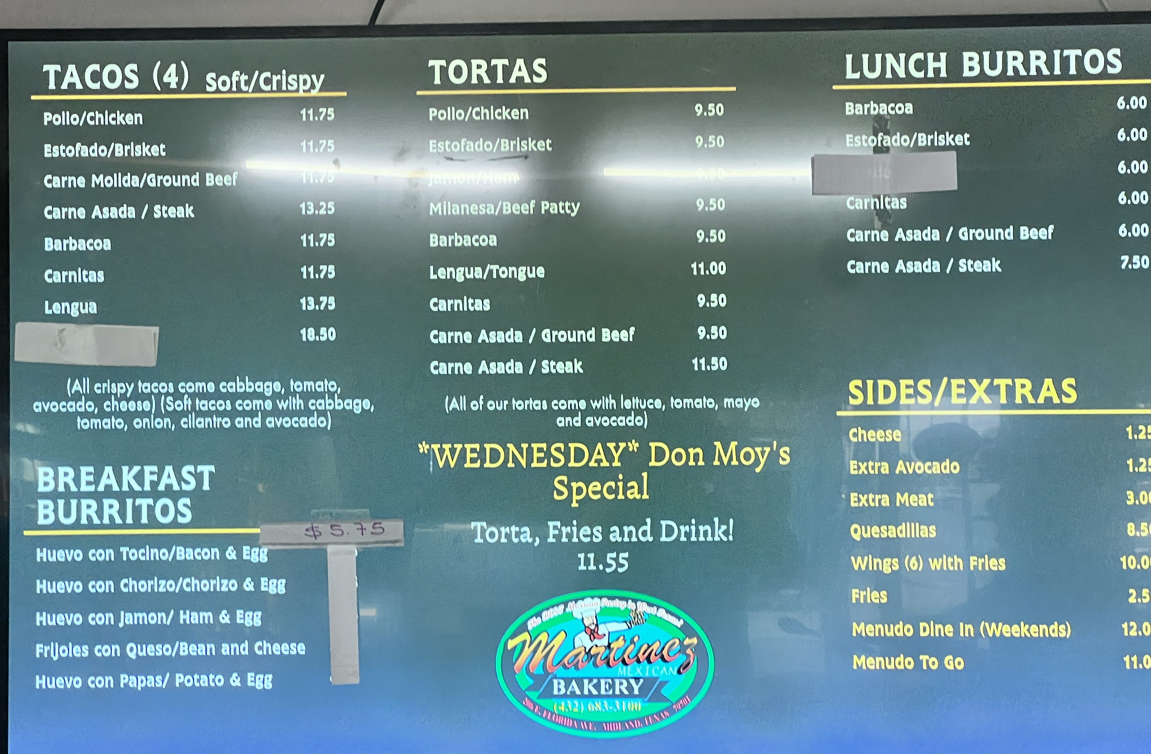Martinez Bakery – Midland – Menu – Midland Menus