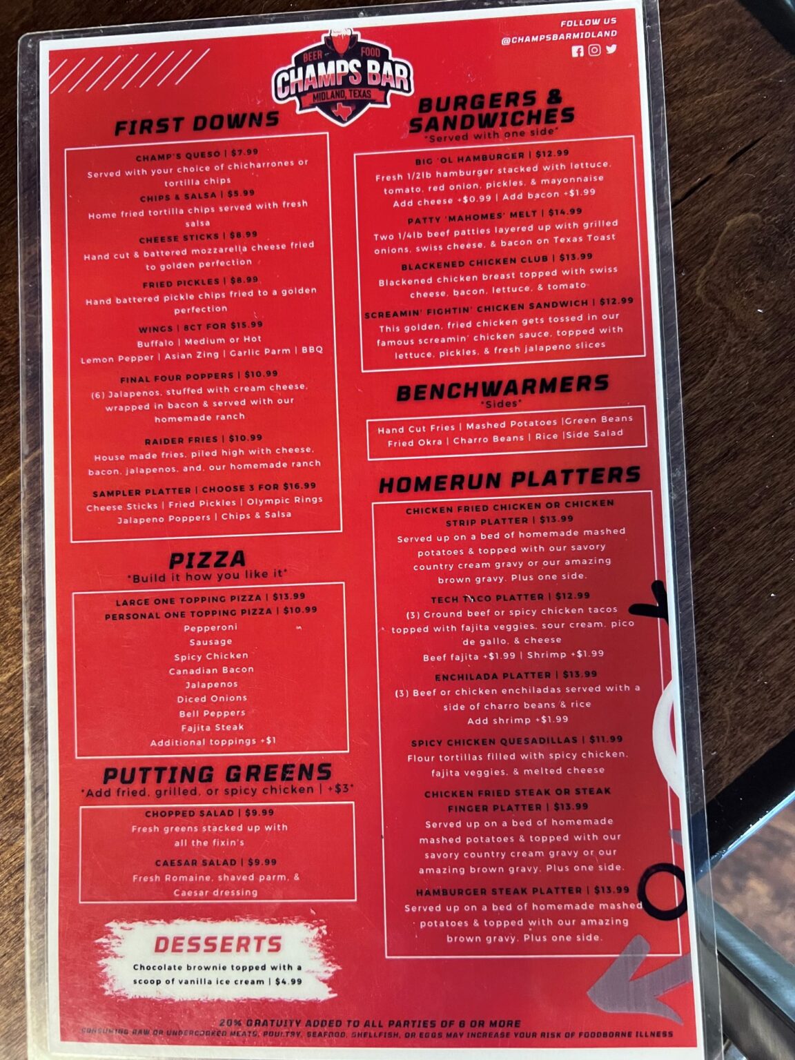 Champs sports bar – Midland – Menu – Midland Menus