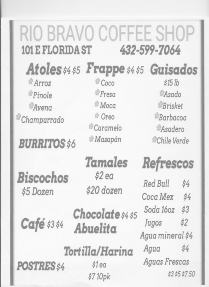 Rio Bravo Coffee Shop – Midland – Menu – Midland Menus