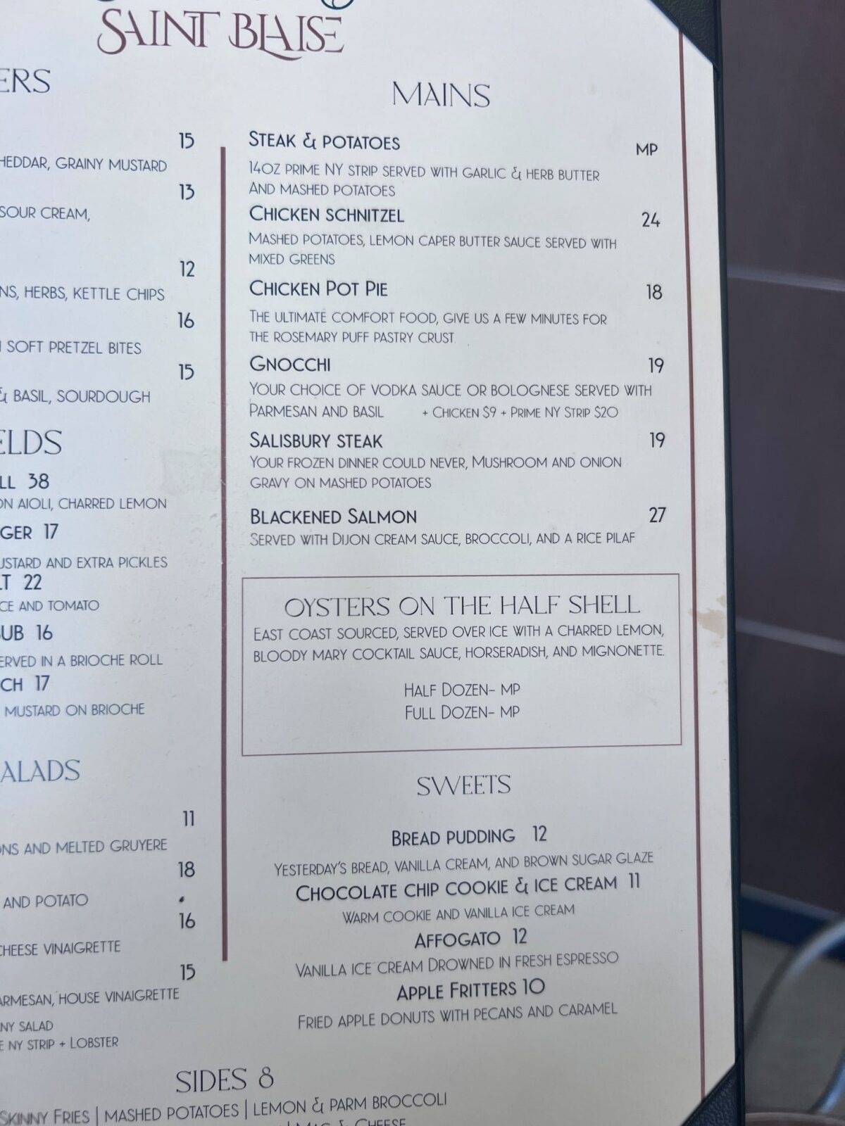 Saint Blaise – Midland – Menu – Midland Menus
